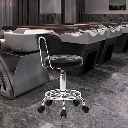 Henf Multi-Purpose Salon Massage Stool with Back Cushion and Wheels Rolling Adjustable Hydraulic Office Drafting Chairs Facial Spa Tattoo Stools Chairs,Black