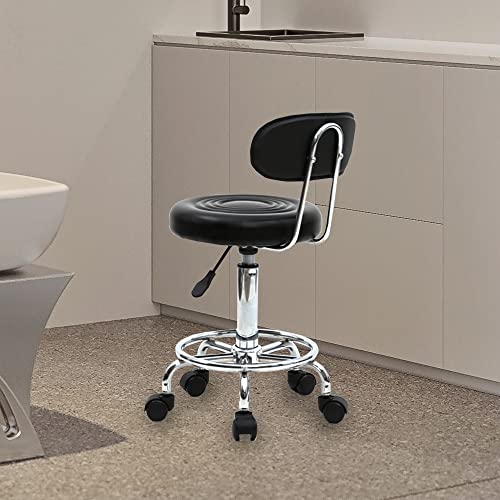 Henf Multi-Purpose Salon Massage Stool with Back Cushion and Wheels Rolling Adjustable Hydraulic Office Drafting Chairs Facial Spa Tattoo Stools Chairs,Black