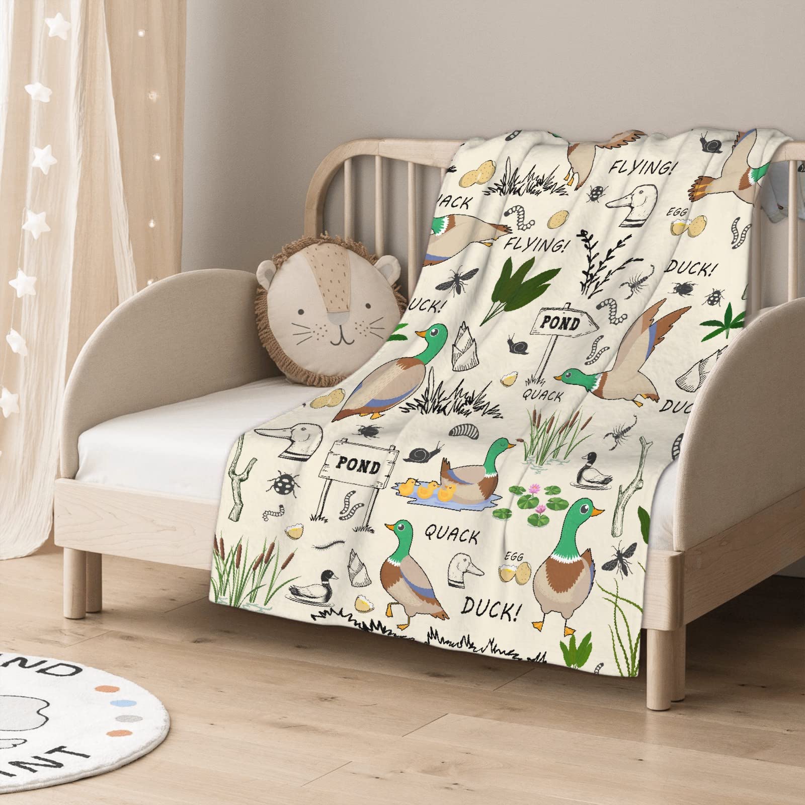 Duck Blanket for Kids, Cute Mallard Ducks Gifts, Soft Lightweight Flannel Throw Blanket with Mallard Ducks, Cute Duck Decoration for Bed Bedroom Sofa, 50 in x 40 in