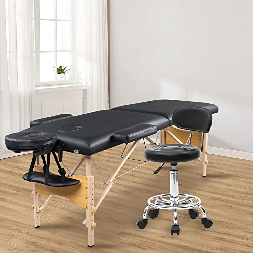 Henf Multi-Purpose Salon Massage Stool with Back Cushion and Wheels Rolling Adjustable Hydraulic Office Drafting Chairs Facial Spa Tattoo Stools Chairs,Black