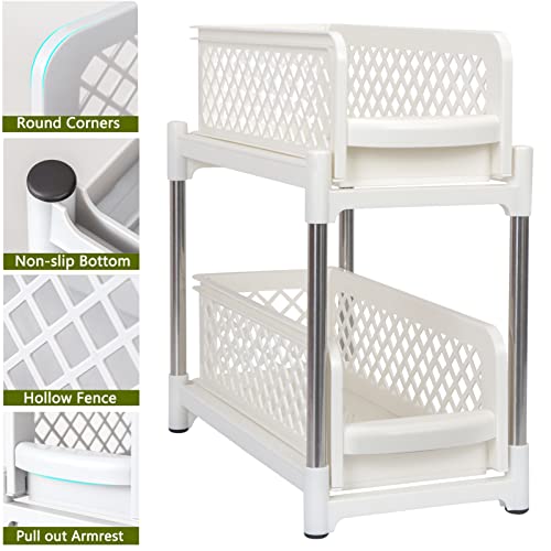 Toplive 2 Tier Spice Rack Lazy Susan Organiser with Sliding Drawer Organiser, Under Sink Organisers and Storage Rack Pull Out Cabinet Basket Organiser for Bathroom Kitchen Bedroom
