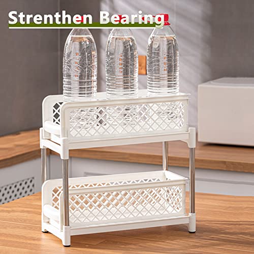 Toplive 2 Tier Spice Rack Lazy Susan Organiser with Sliding Drawer Organiser, Under Sink Organisers and Storage Rack Pull Out Cabinet Basket Organiser for Bathroom Kitchen Bedroom