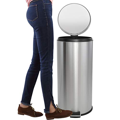 happimess HPM1000A Oscar 8-Gallon Step-Open Trash Can with Free Mini Trash Can, Fingerprint Resistant, Kitchen, Laundry Room, Office, Large: 7.9 Gallons, Small: 1.3 Gallons, Stainless Steel