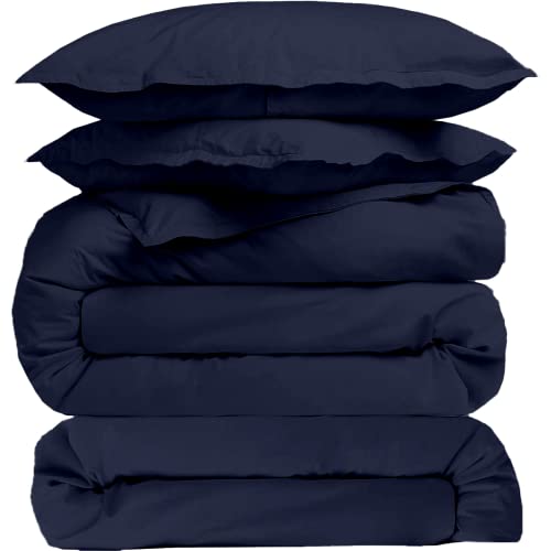 Kotton Culture 4 Piece Bed in a Bag Set 100% Egyptian Cotton 600 Thread Count Duvet Cover Pillow Shams & Fitted Sheet with Extra Deep Pocket Soft Bedding (Navy Blue, Twin)