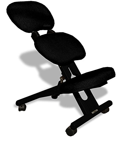 Cinius Professional Ergonomic Wooden Height-Adjustable Kneeling Chair with Backrest Support and Non-deformable Cushions. Black