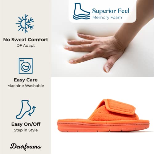 Dearfoams Men's Adjustable Indoor/Outdoor Memory Foam Machine Washable Summer Slide Slipper, Mandarin, 9-10