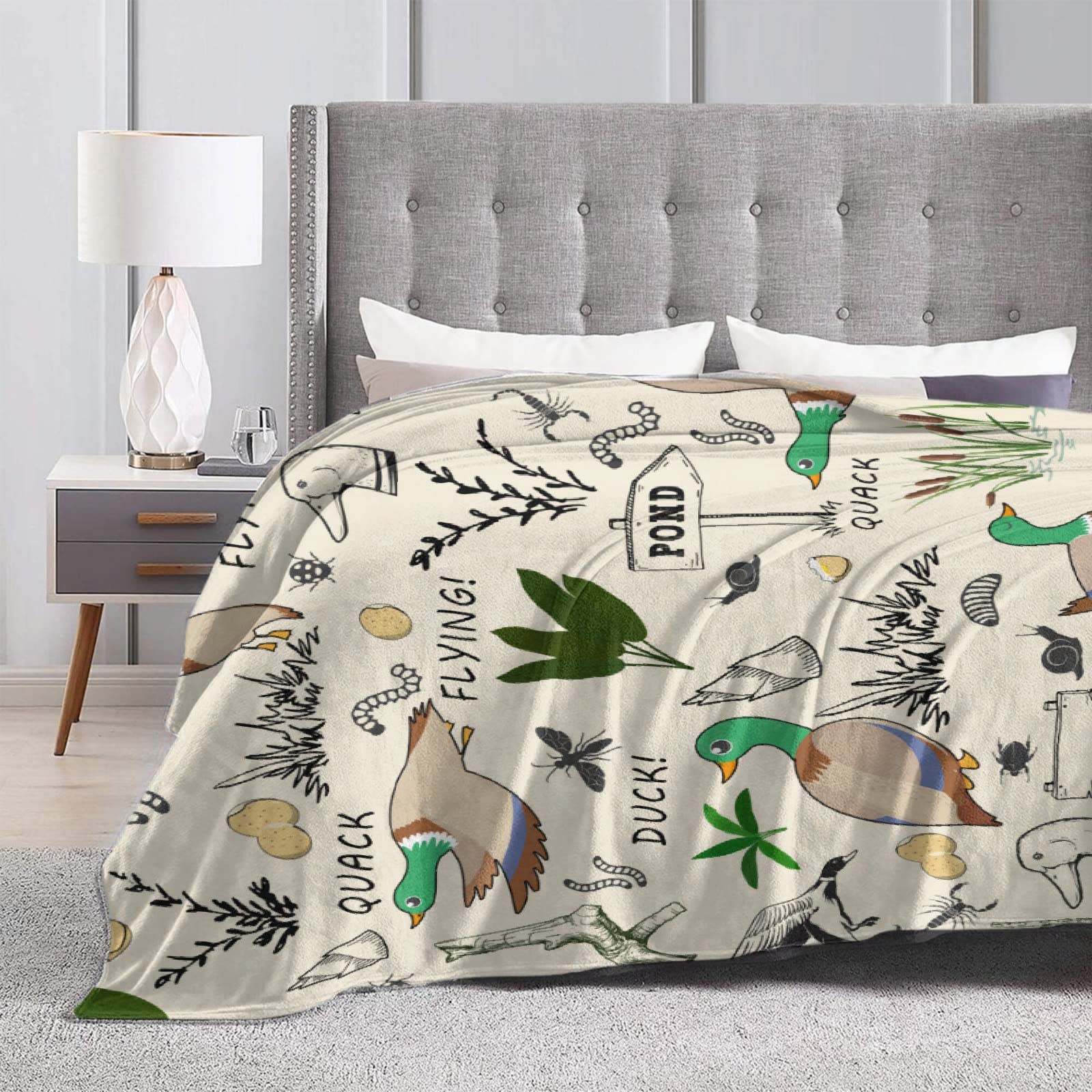 Duck Blanket for Kids, Cute Mallard Ducks Gifts, Soft Lightweight Flannel Throw Blanket with Mallard Ducks, Cute Duck Decoration for Bed Bedroom Sofa, 50 in x 40 in