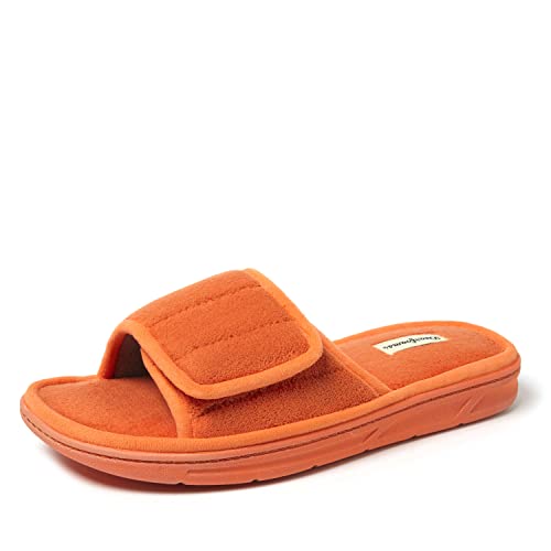 Dearfoams Men's Adjustable Indoor/Outdoor Memory Foam Machine Washable Summer Slide Slipper, Mandarin, 9-10