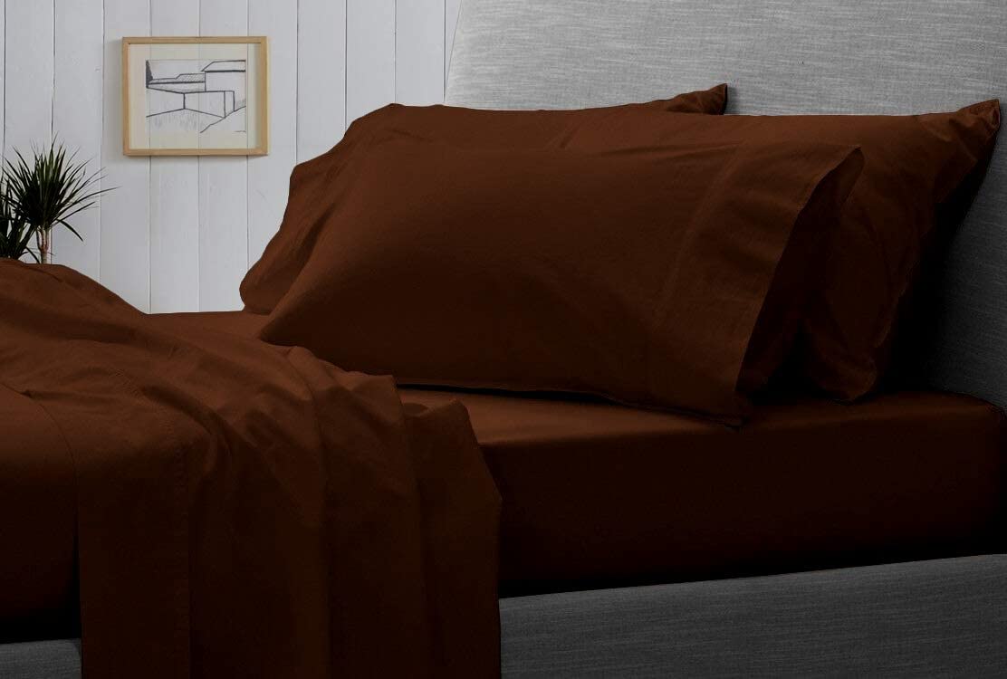 AHJ Beddings 600 Thread Count Twin-XL Size 5 Piece Comforter Set with 27 inch Deep Pocket Sheet Set and 500GSM Comforter, 100% Egyptian Cotton - Chocolate Solid