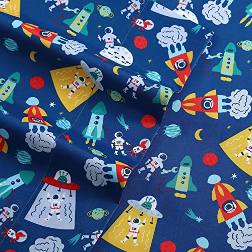 Poppy & Fritz Kids Twin Sheet Set, Stain Resistant Toddler Bedding, Soft & Cozy - Space Kids Blue