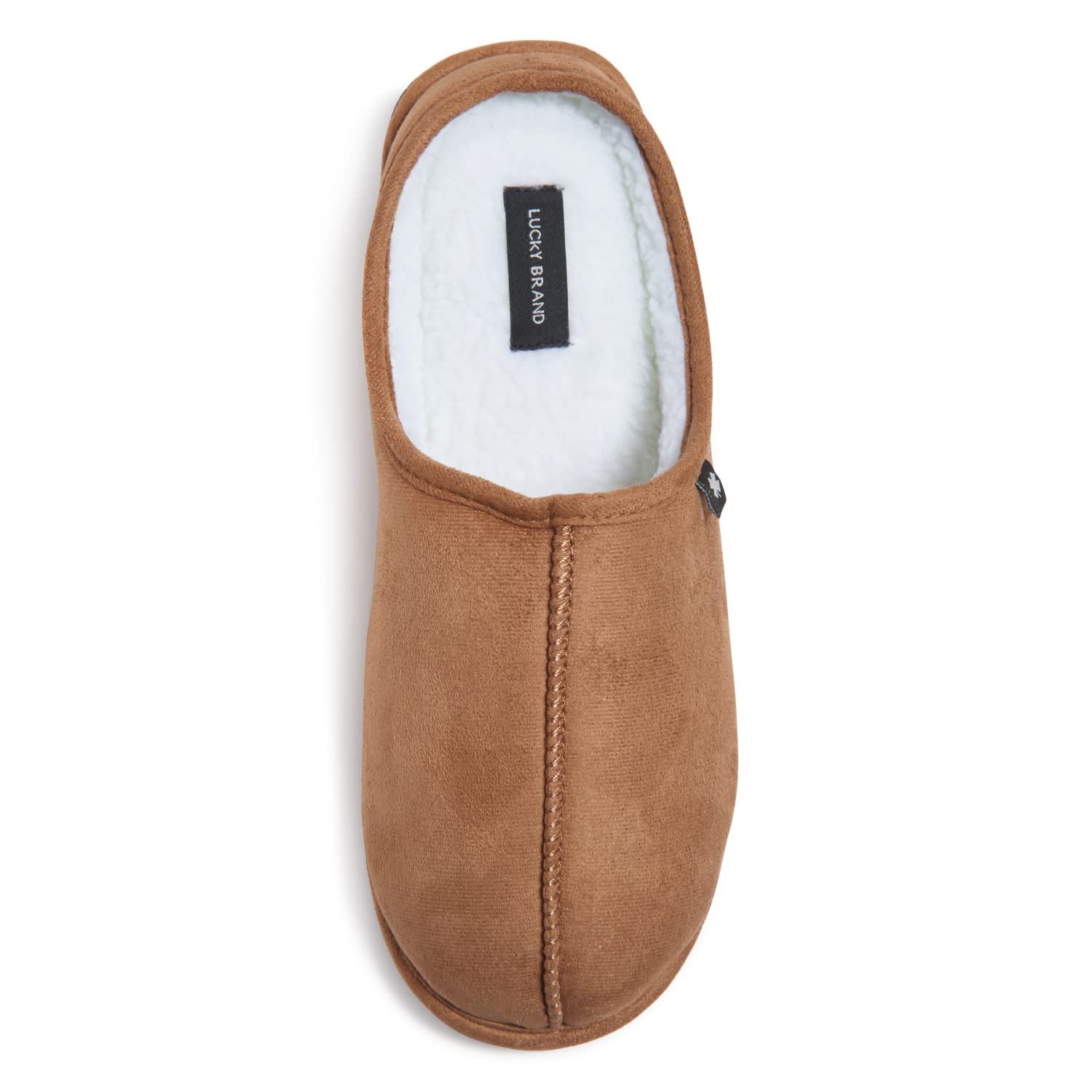 Lucky Brand Mens Microsuede Memory Foam Sherpa Clog Slippers, Warm Fuzzy Bedroom Slipper, Comfortable Indoor Outdoor House Shoes, Tan, Large
