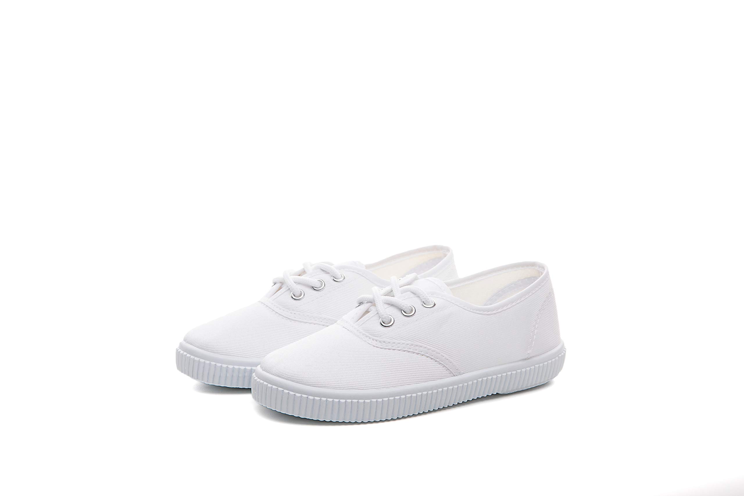 JGKDTX Boy's Girl's Lace up Sneakers Unisex White Canvas Shoes(Toddler/Little Kid) (2 M US Little Kid, White)