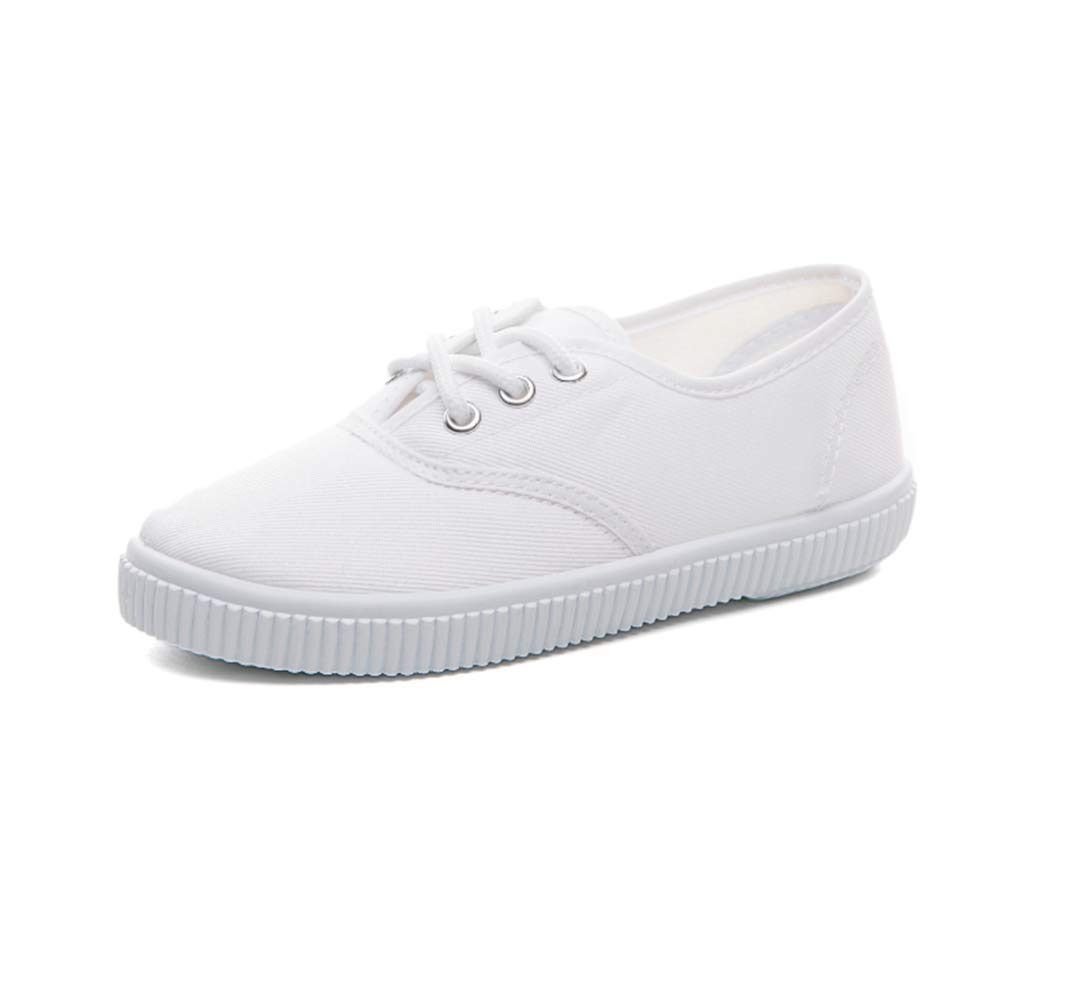 JGKDTX Boy's Girl's Lace up Sneakers Unisex White Canvas Shoes(Toddler/Little Kid) (2 M US Little Kid, White)