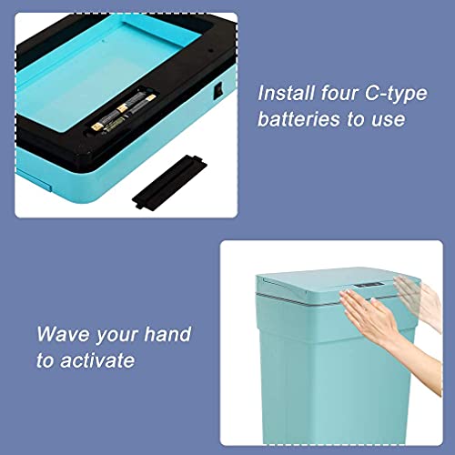 HGS Kitchen Trash Can Waste Bin Garbage Can Touch Free 13 Gallon Automatic Trash Bins with Lid, 50 Liter Sensor Touchless Garbage Bin for Bedroom Bathroom Home Office, 2 Pack (Blue)