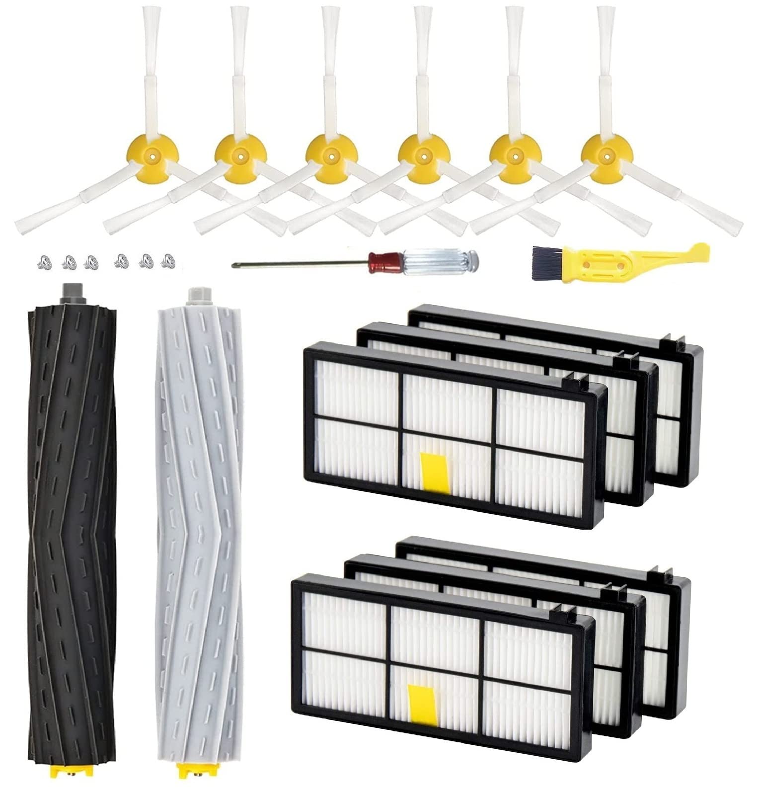Replacement Parts for iRobot Roomba 800 900 Series 805 860 870 871 880 890 960 980 985 Vacuum Accessories, Replenishement Kit with 1 Debris Extractor 6 Filters 6 Side Brushes & Screws 14 Pack