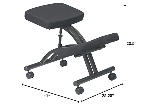Office Star Ergonomically Designed Knee Chair with Casters, Memory Foam and Black Metal Base Black, 200 lbs (KCM1420)
