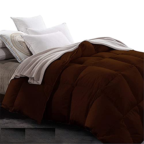 AHJ Beddings 600 Thread Count Twin Size 5 Piece Comforter Set with 27 inch Deep Pocket Sheet Set and 500GSM Comforter, 100% Egyptian Cotton - Chocolate Solid