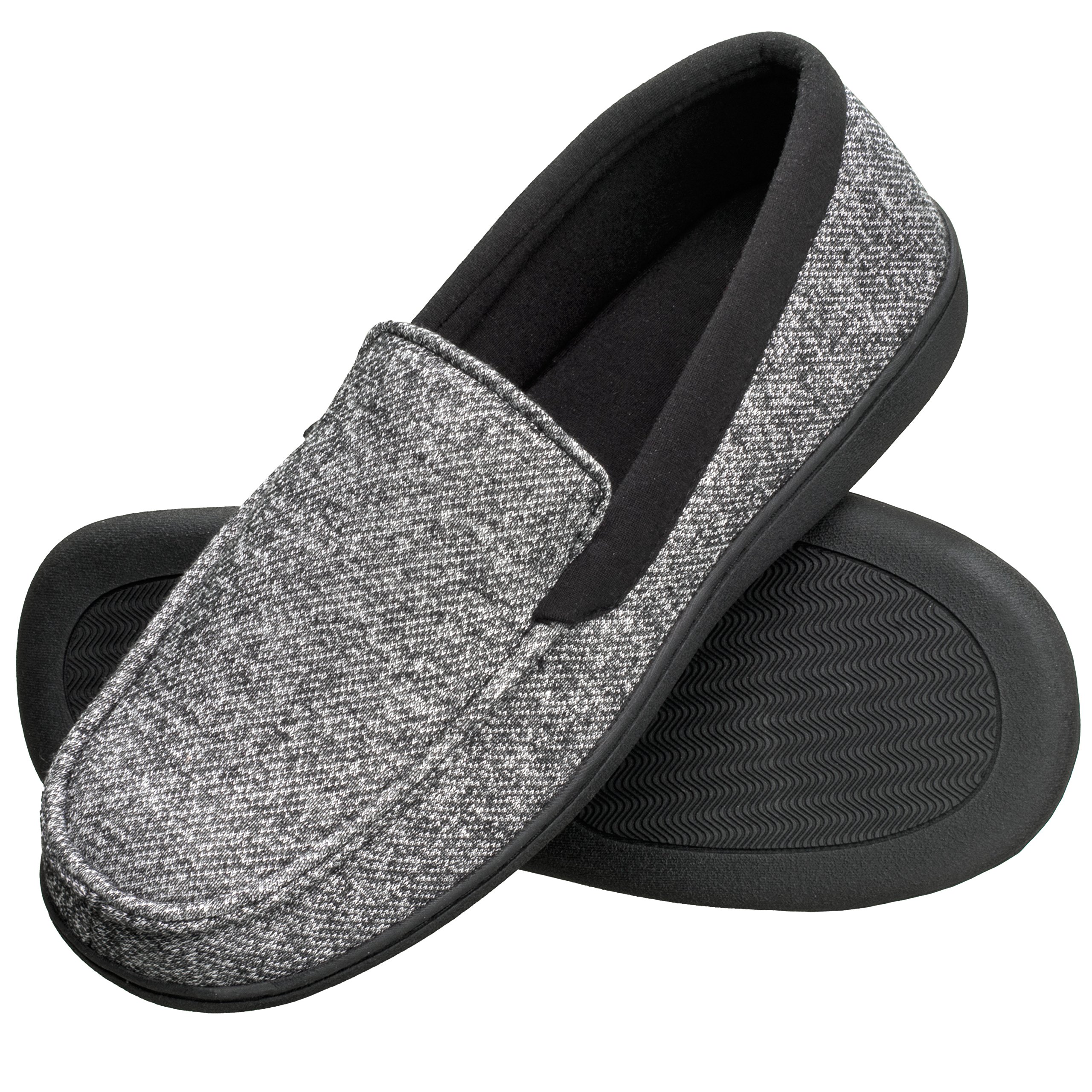 Hanes Mens Slippers House Shoes Moccasin Comfort Memory Foam Indoor Outdoor Fresh IQ, Black, Medium