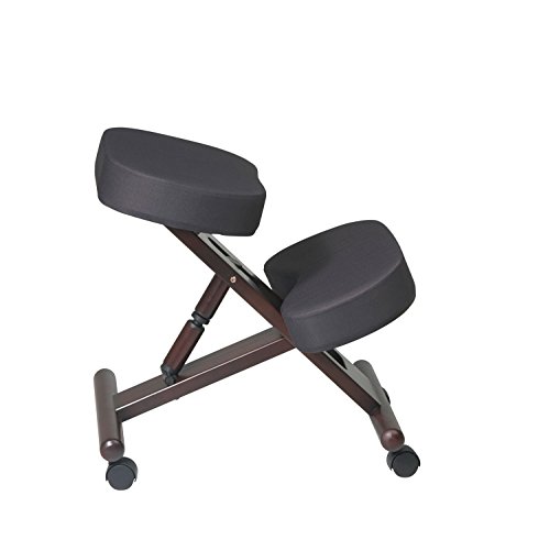 Office Star Ergonomically Designed Knee Chair with Casters, Memory Foam and Espresso Finished Wood Base, Black,Espresso Wood Base,KCW778