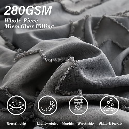OARAGE Dark Grey Twin Comforter Set 7 Pieces, Tufted Bed in a Bag Twin, Boho Bed Sets, Geometric Embroidery Twin Size Bedding Set, All Season Microfiber Bedding Comforter Set with Sheets