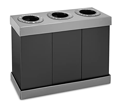 Alpine Industries AdirPro Recycling Center 28 Gallons - Durable Corrugated Plastic Waste/Trash Organizer Ideal for Kitchen Office Hospital (3 Bins)