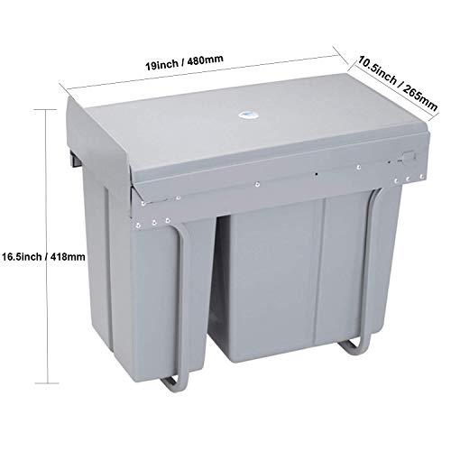 MYOYAY Double Pull Out Under Cabinet Trash Can with Lid 10L + 20L (8 Gallon) Kitchen Cabinet Garbage Can Sliding Out Under Counter Waste Bin, 30 Liters