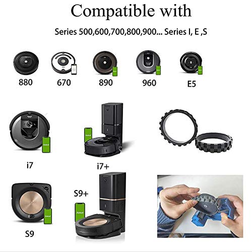 4 Pcs Drive Wheel Tires Compatible with IRobot Roomba S Series S9 (9150) S9+ S9 Plus (9550) Robot Vacuum Cleaner Accessories Replacement Parts (4 tire with tool)