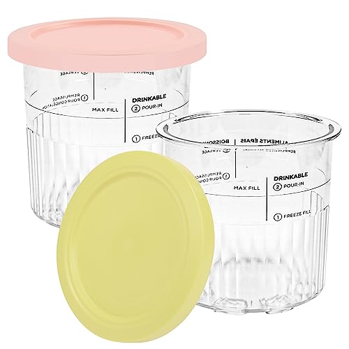 YQL 24oz Containers Replacement for Ninja Creami Deluxe Pints and Lids,Compatible with Ninja NC501 NC500 Series Creami Deluxe ice Cream Makers Dishwasher Safe(2 Pack)