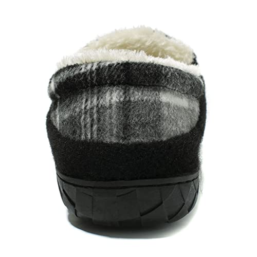 NewDenBer Men's Warm Memory Foam Moccasin Slippers Felted Wool Plush Shearling Lined Slip on Indoor Outdoor House Shoes (17 D(M) US, Black)