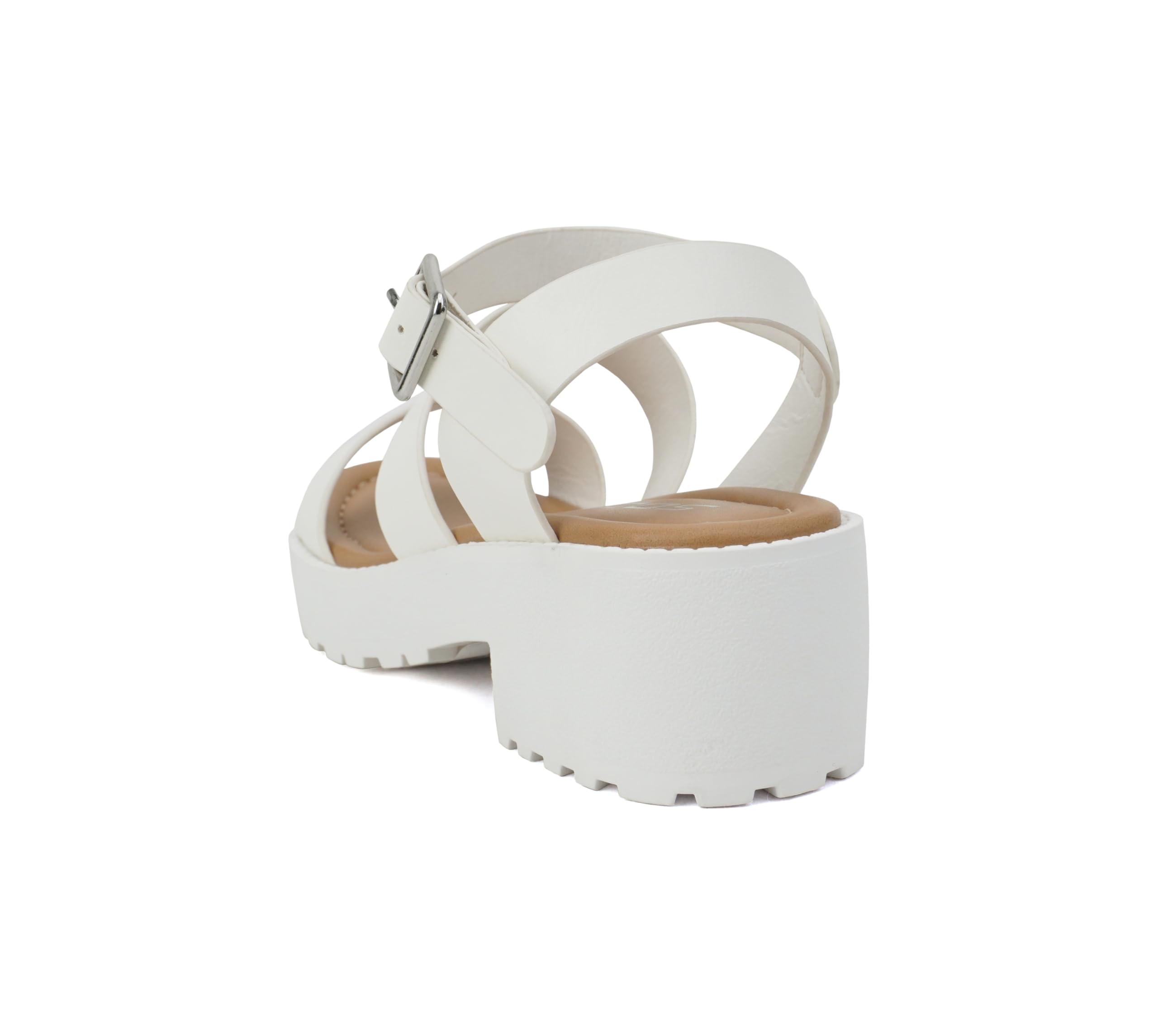 Soda ACCOUNT-2 ~ Little Kids/Children/Girls Open Toe Two Bands Lug sole Fashion Block Heel Sandals with Adjustable Ankle Strap (WHITE PU, numeric_3)