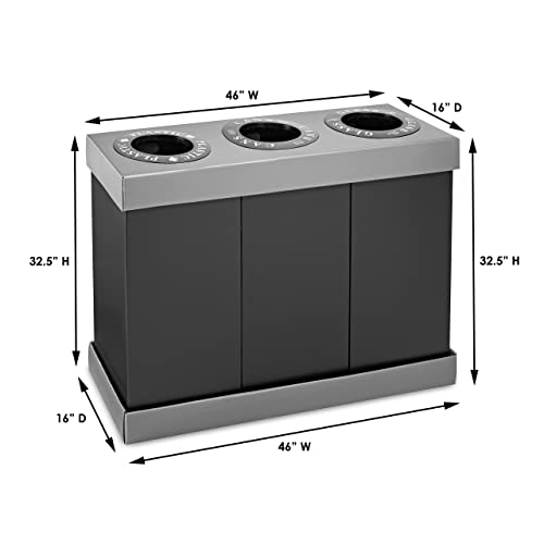 Alpine Industries AdirPro Recycling Center 28 Gallons - Durable Corrugated Plastic Waste/Trash Organizer Ideal for Kitchen Office Hospital (3 Bins)