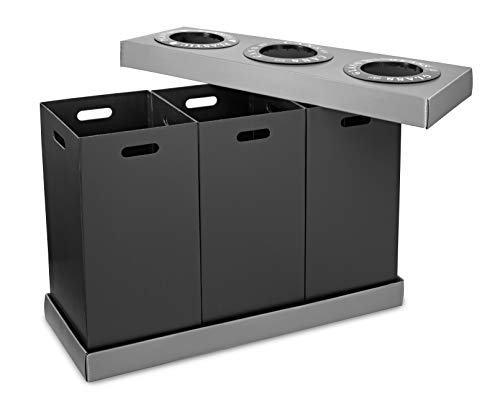 Alpine Industries AdirPro Recycling Center 28 Gallons - Durable Corrugated Plastic Waste/Trash Organizer Ideal for Kitchen Office Hospital (3 Bins)