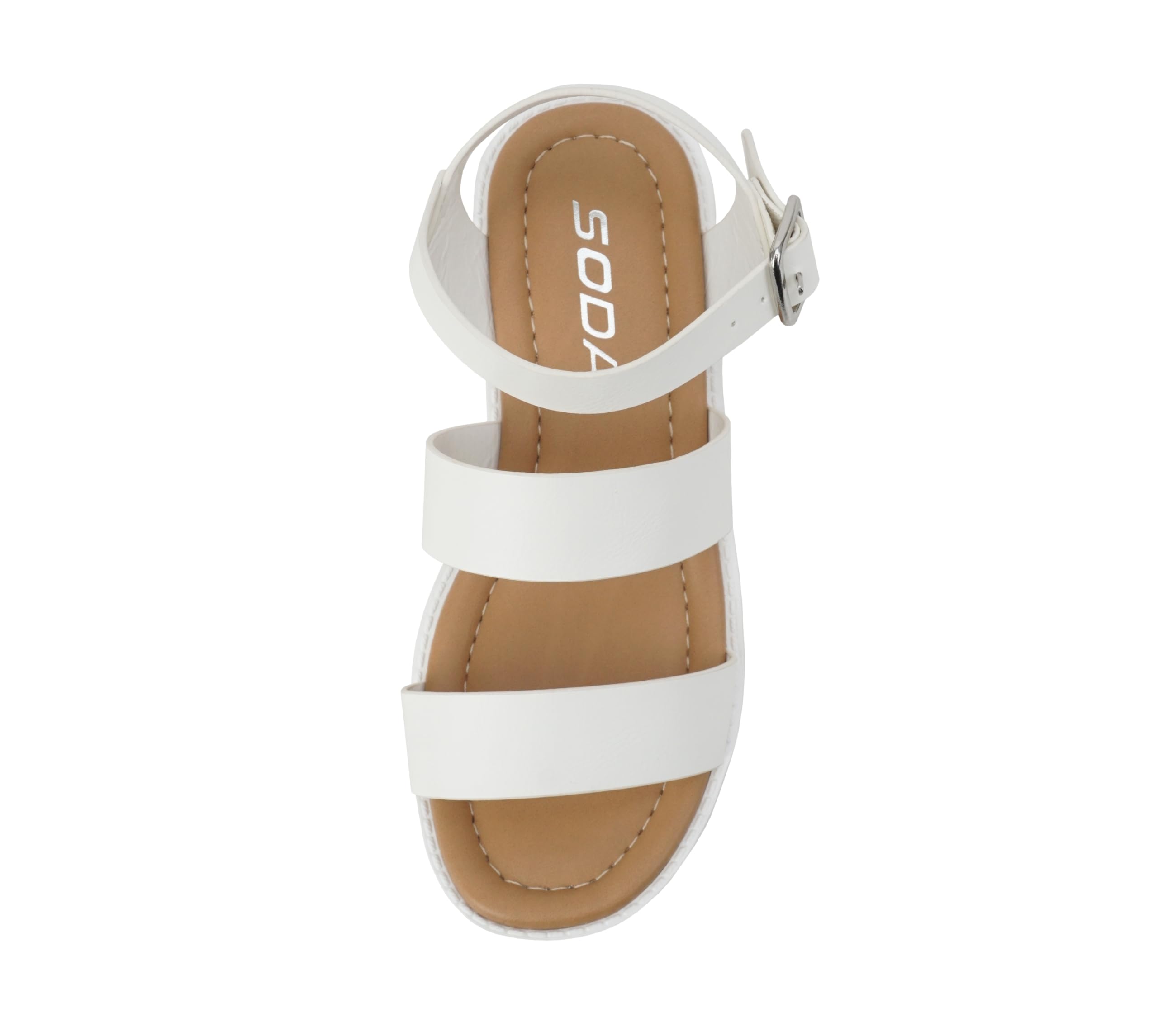 Soda ACCOUNT-2 ~ Little Kids/Children/Girls Open Toe Two Bands Lug sole Fashion Block Heel Sandals with Adjustable Ankle Strap (WHITE PU, numeric_3)
