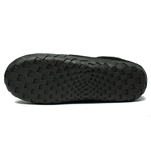 NewDenBer Men's Warm Memory Foam Moccasin Slippers Felted Wool Plush Shearling Lined Slip on Indoor Outdoor House Shoes (17 D(M) US, Black)