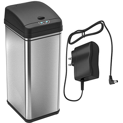 iTouchless 13 Gallon Sensor Trash Can with AC Adapter, Battery-Free Stainless Steel Automatic Bin with Odor Filter, Great for Kitchen and Office