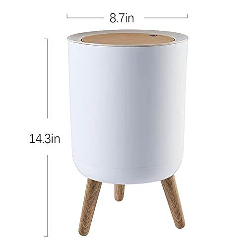 Kelendle Nordic Waste Basket Push Top Trash Can with Lid Garbage Can with Long Legs Modern Round Trash Bin for Kitchen Bathroom