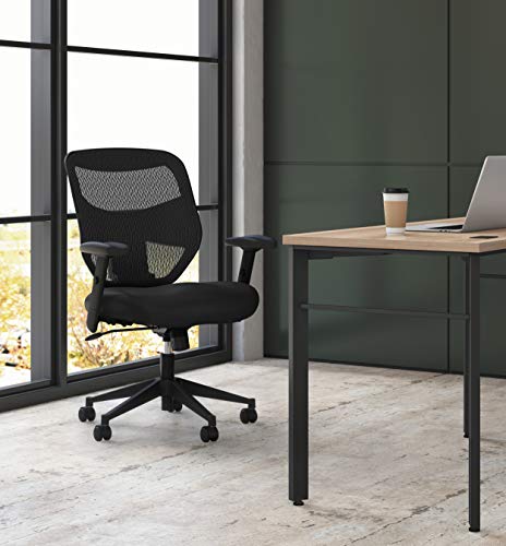 HON Prominent High Back Work Mesh Computer Chair for Office Desk, (HVL531), Swivel-Tilt, Black Fabric
