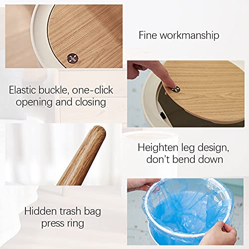Kelendle Nordic Waste Basket Push Top Trash Can with Lid Garbage Can with Long Legs Modern Round Trash Bin for Kitchen Bathroom