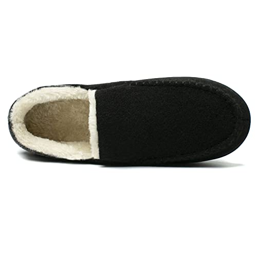 NewDenBer Men's Warm Memory Foam Moccasin Slippers Felted Wool Plush Shearling Lined Slip on Indoor Outdoor House Shoes (17 D(M) US, Black)