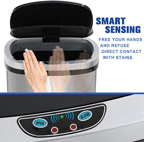 XXFBag Kitchen Trash Can 13 Gallon Garbage Can, Sensor Trash Can Touchless Stainless Steel Trash Can, Brushed Dustbin 50 Liter Motion Trash Bin Metal Waste Bin with Lid for Home Bathroom Office Restroom, Silver