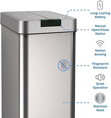 hOmeLabs 13 Gallon Automatic Trash Can for Kitchen - Stainless Steel Garbage Can with No Touch Motion Sensor Butterfly Lid and Infrared Technology with AC Power Adapter