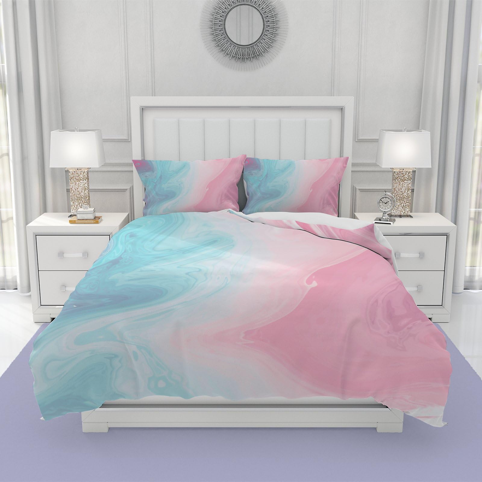 Vantaso Bedding Set Duvet Cover Set Twin Size 2 Piece Set 1 Quilt Cover and 1 Pillow Case Sham Marble Stone Ink Abstract Pink Blue for Kid Boy Girl Women Men