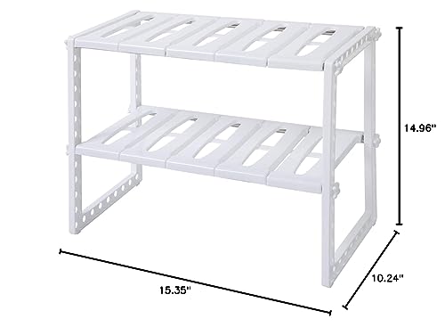 Edlike Under Sink Storage Organizer, 2-Tier Stainless Steel Sink Dish Drying Rack, Multi-use Kitchen/Bathroom Under Sink Shelf for Cabinet Organization, White.