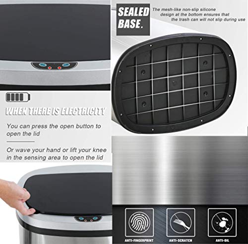XXFBag Kitchen Trash Can 13 Gallon Garbage Can, Sensor Trash Can Touchless Stainless Steel Trash Can, Brushed Dustbin 50 Liter Motion Trash Bin Metal Waste Bin with Lid for Home Bathroom Office Restroom, Silver