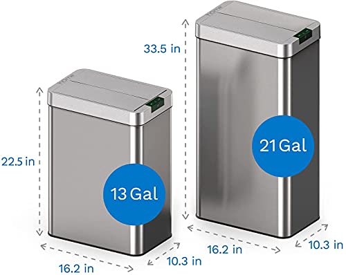 hOmeLabs 13 Gallon Automatic Trash Can for Kitchen - Stainless Steel Garbage Can with No Touch Motion Sensor Butterfly Lid and Infrared Technology with AC Power Adapter