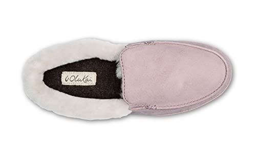 OLUKAI Ku'una Slipper, Women's Slip-On Shoes, Genuine Shearling & Premium Nubuck Leather, Drop-In Heel Design, Cozy & Ultra-Soft Comfort Fit, Soft Pink/Soft Pink, 10