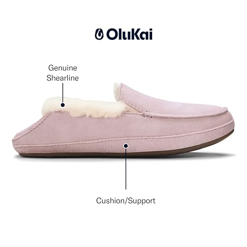 OLUKAI Ku'una Slipper, Women's Slip-On Shoes, Genuine Shearling & Premium Nubuck Leather, Drop-In Heel Design, Cozy & Ultra-Soft Comfort Fit, Soft Pink/Soft Pink, 10