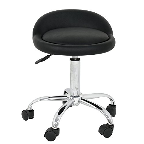 BBBuy Adjustable Relief Hydraulic Massage Stool Facial Spa Tattoo Beauty Rolling Bar Stools Swivel Hydraulic Chair with Back Rest (Black/White)