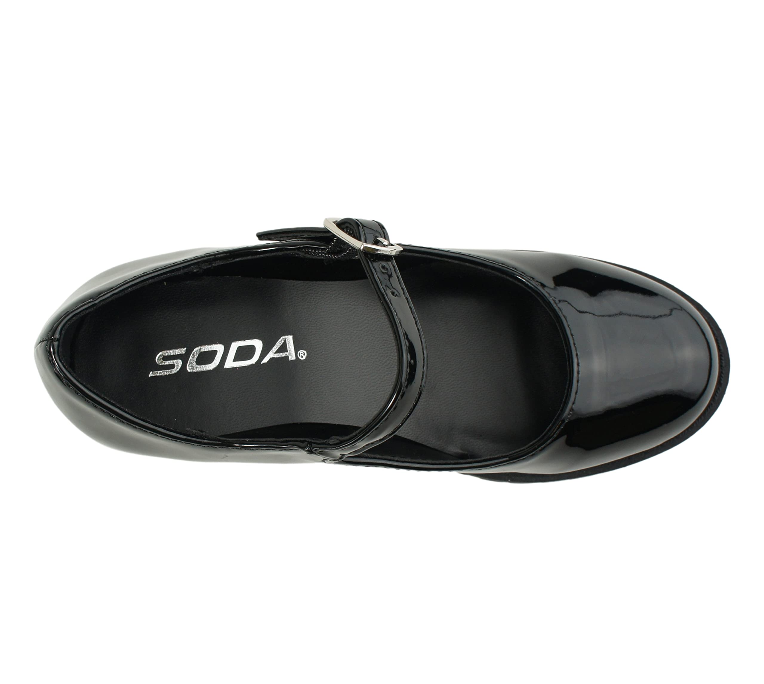 Soda Boxer-2 Kids/Children/Girls Fashion Mary Jane Style Rounded Chunky Block Lug Sole Heel with Adjustable Strap (13 Little Kid, Black Patent, Numeric_13)