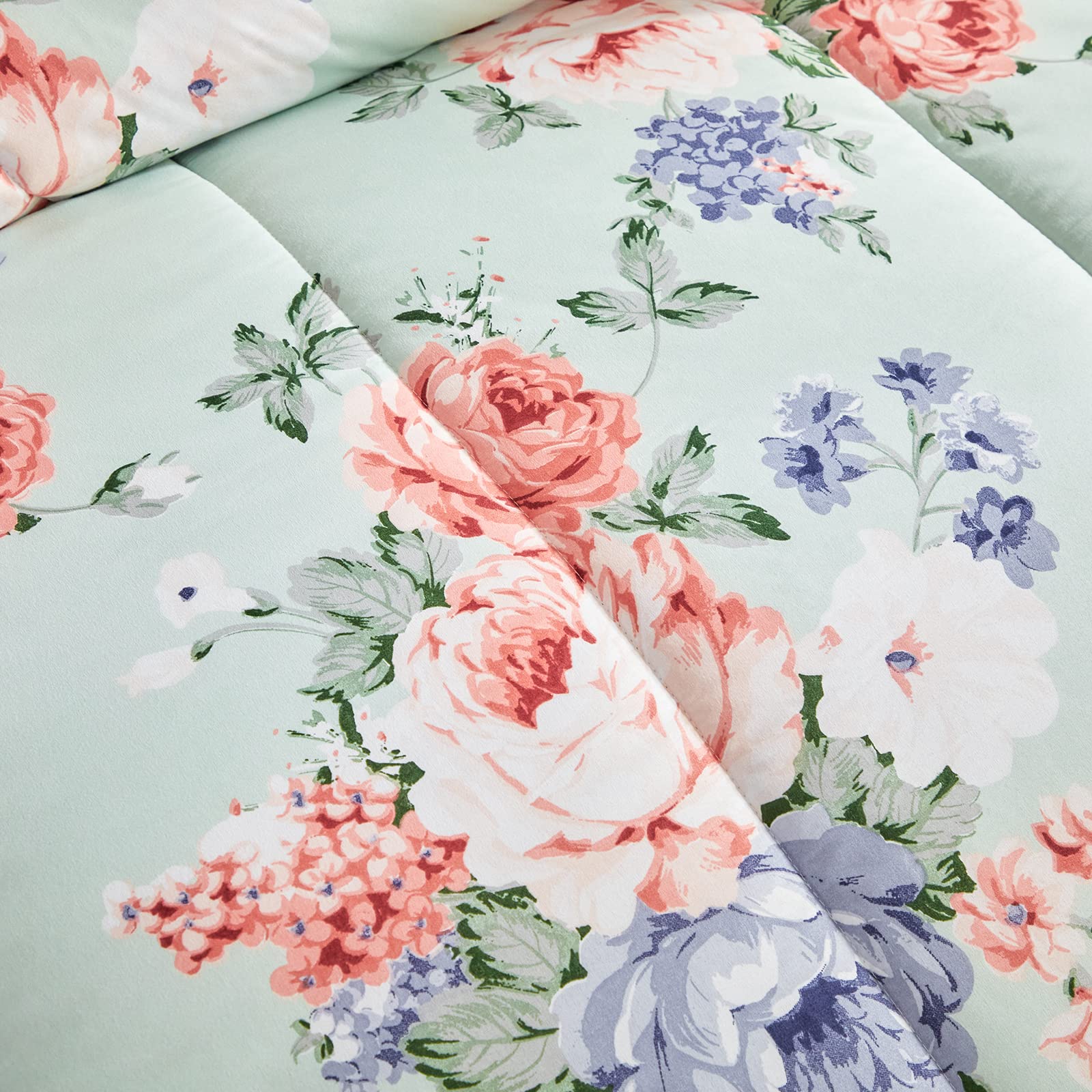 Floral Comforter Sheet Set Bed in a Bag 6 Pieces Twin Size Red Flowers Microfiber Summer Bedding Set (1 Comforter 2 Pillow Shams 1 Flat Sheet 1 Fitted Sheet 1 Pillowcases)